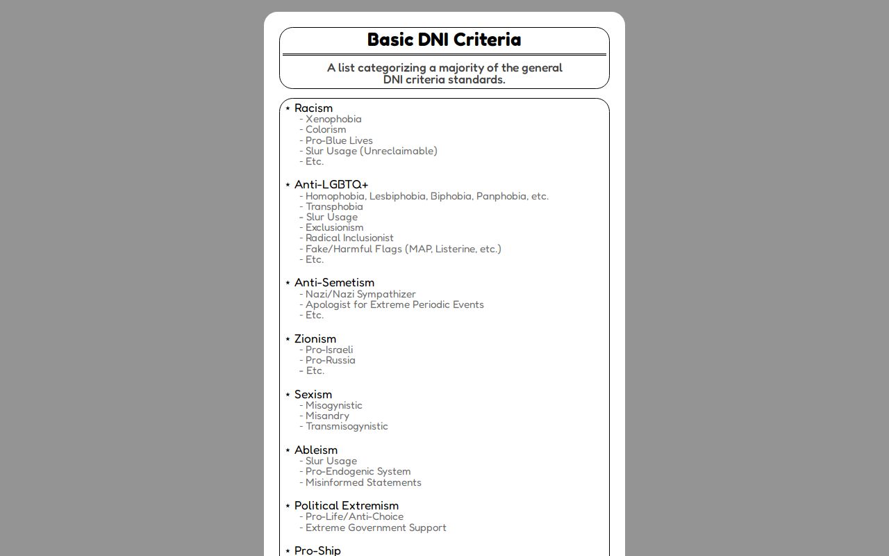 Basic DNI Criteria